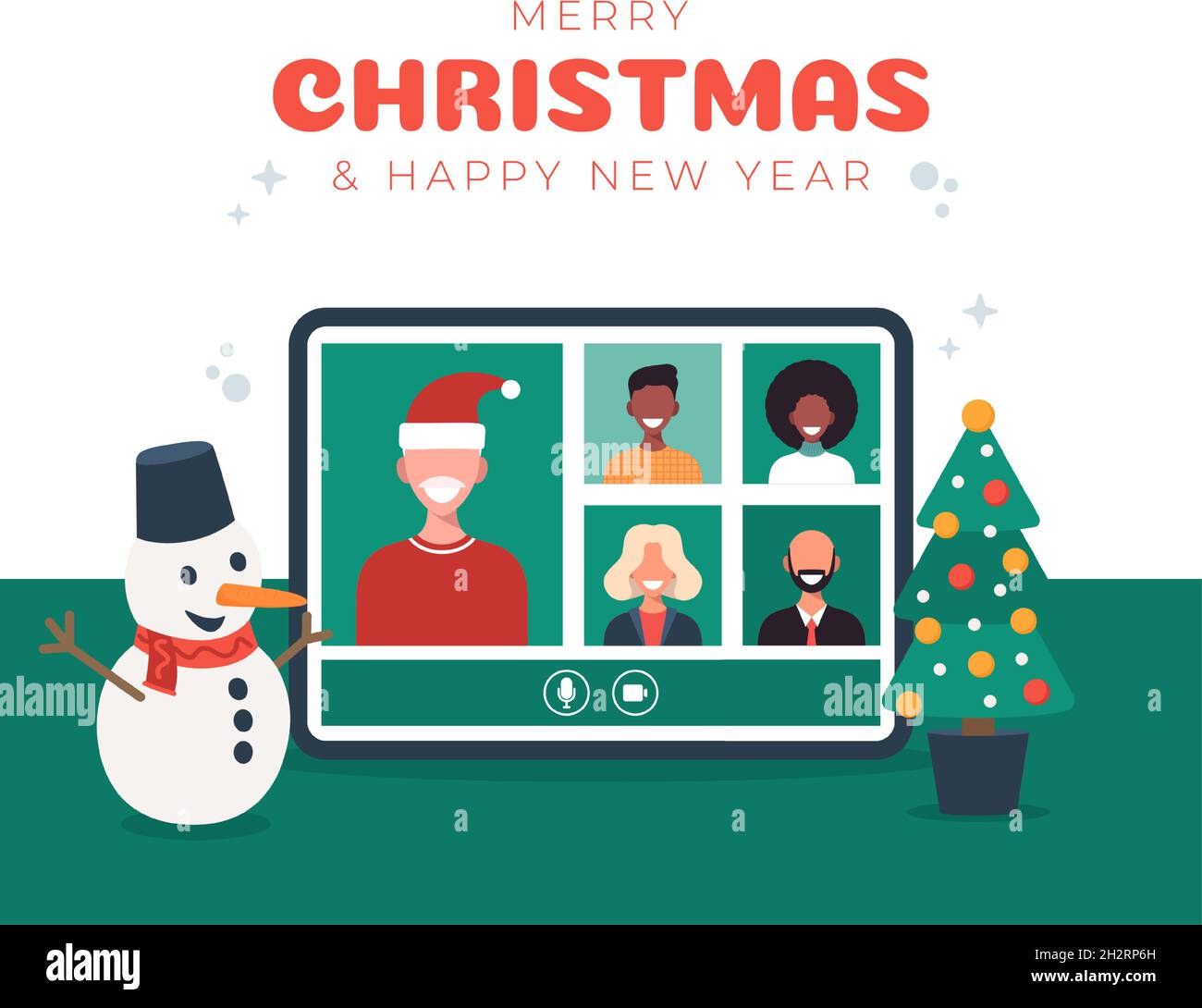 Online Christmas celebration illustration on tablet. Merry Christmas ...