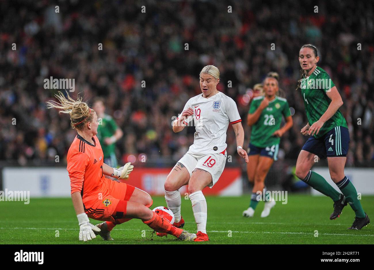 Bethany England takes on Northern Ireland goalkeeper Burns During the ...