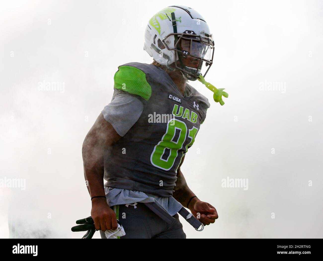 October 23, 2021: UAB Blazers wide receiver A.J. Davis IV (81) enters the field prior to an NCAA ...