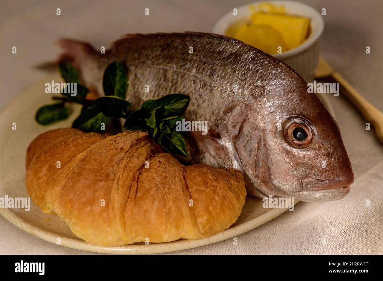 Cafe style Deconstructed Seafood Croissant, Enjoy ! Stock Photo - Alamy