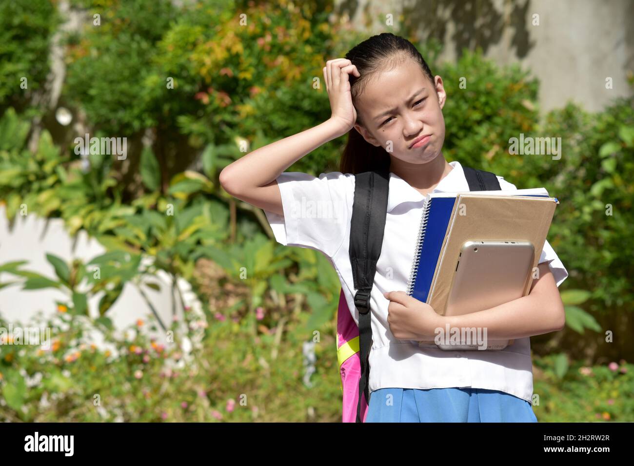 Beautiful Student Teenager School Girl And Confusion With Books Stock ...