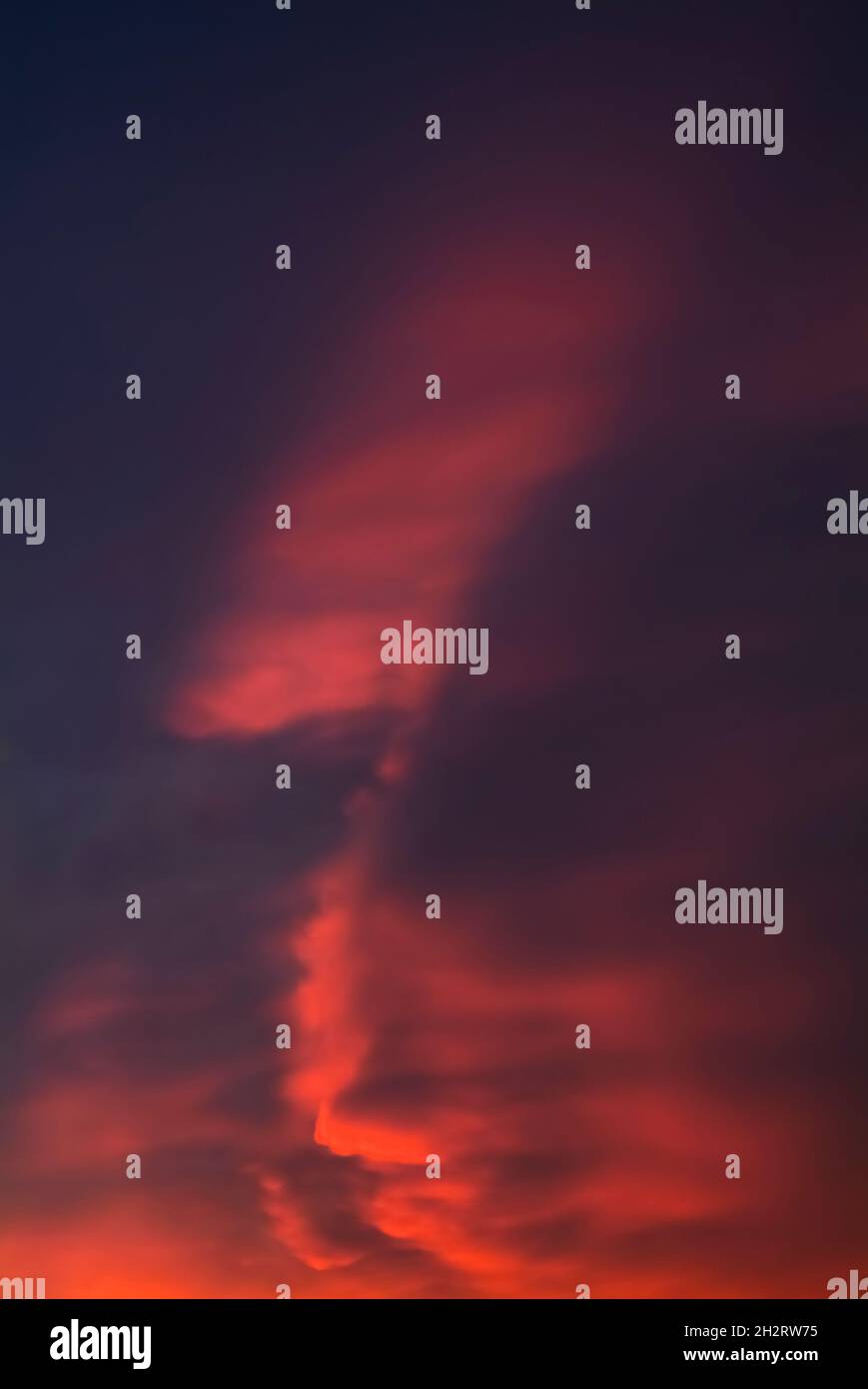 Colorful sunset sky with dramatic orange clouds. Only sky, no land ...