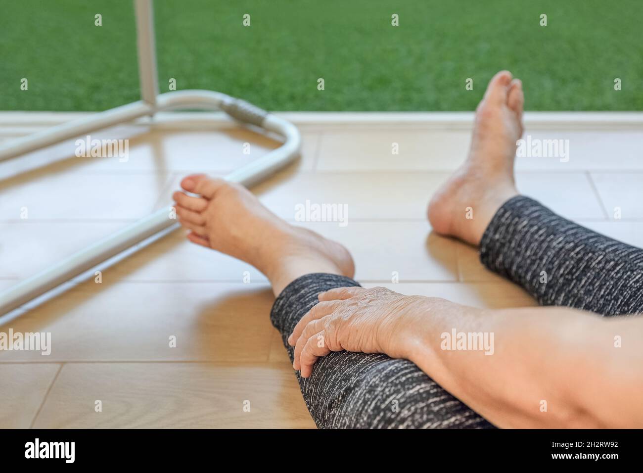 Elderly woman falling down at home ,hearth attack Stock Photo - Alamy