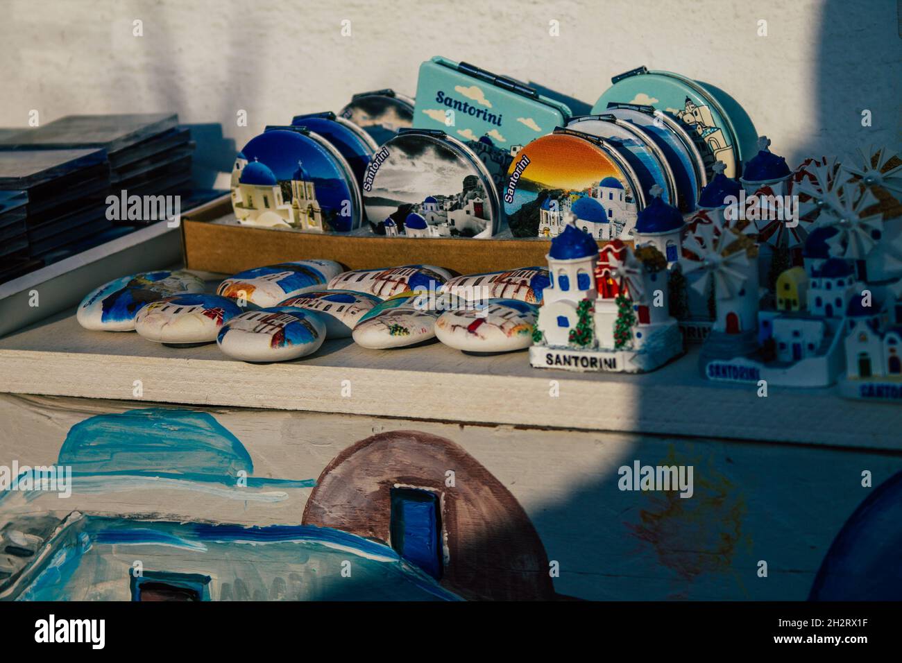 Santorini Island, Fira, Greece - October 23, 2021 Decorative objects ...