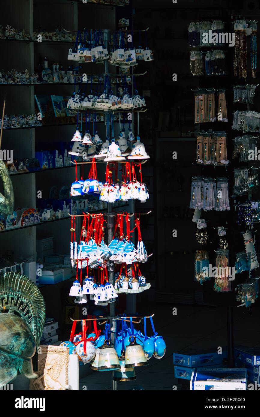 Santorini Island, Fira, Greece - October 23, 2021 Decorative objects ...
