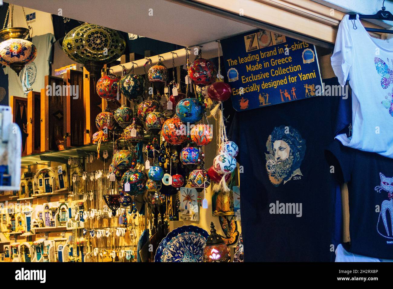 Santorini Island, Fira, Greece - October 23, 2021 Decorative objects ...