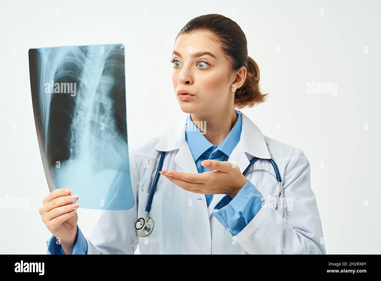 female doctor diagnostics patient scan isolated background Stock Photo ...