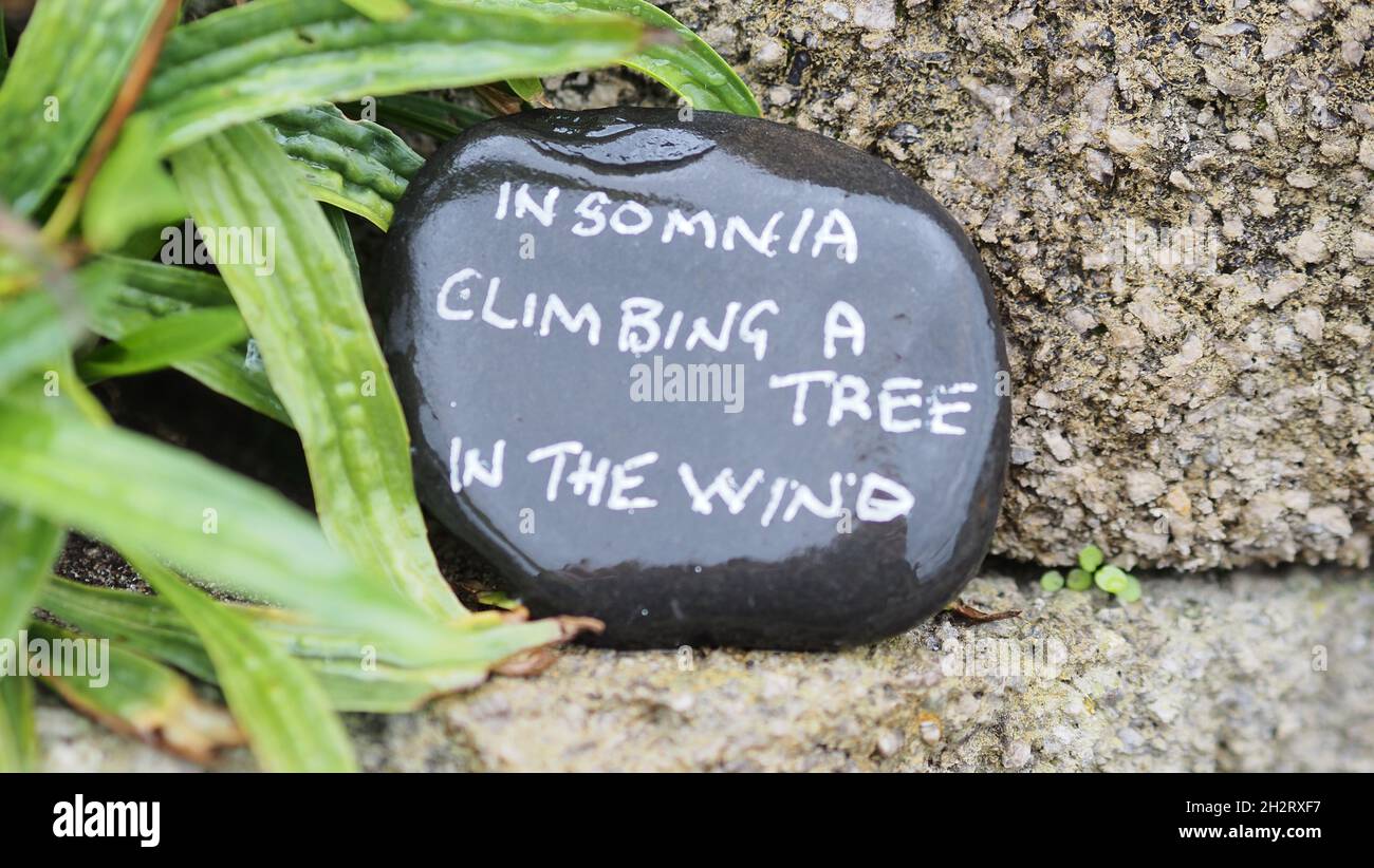 A closeup shot of smooth and shiny rock with text Stock Photo - Alamy