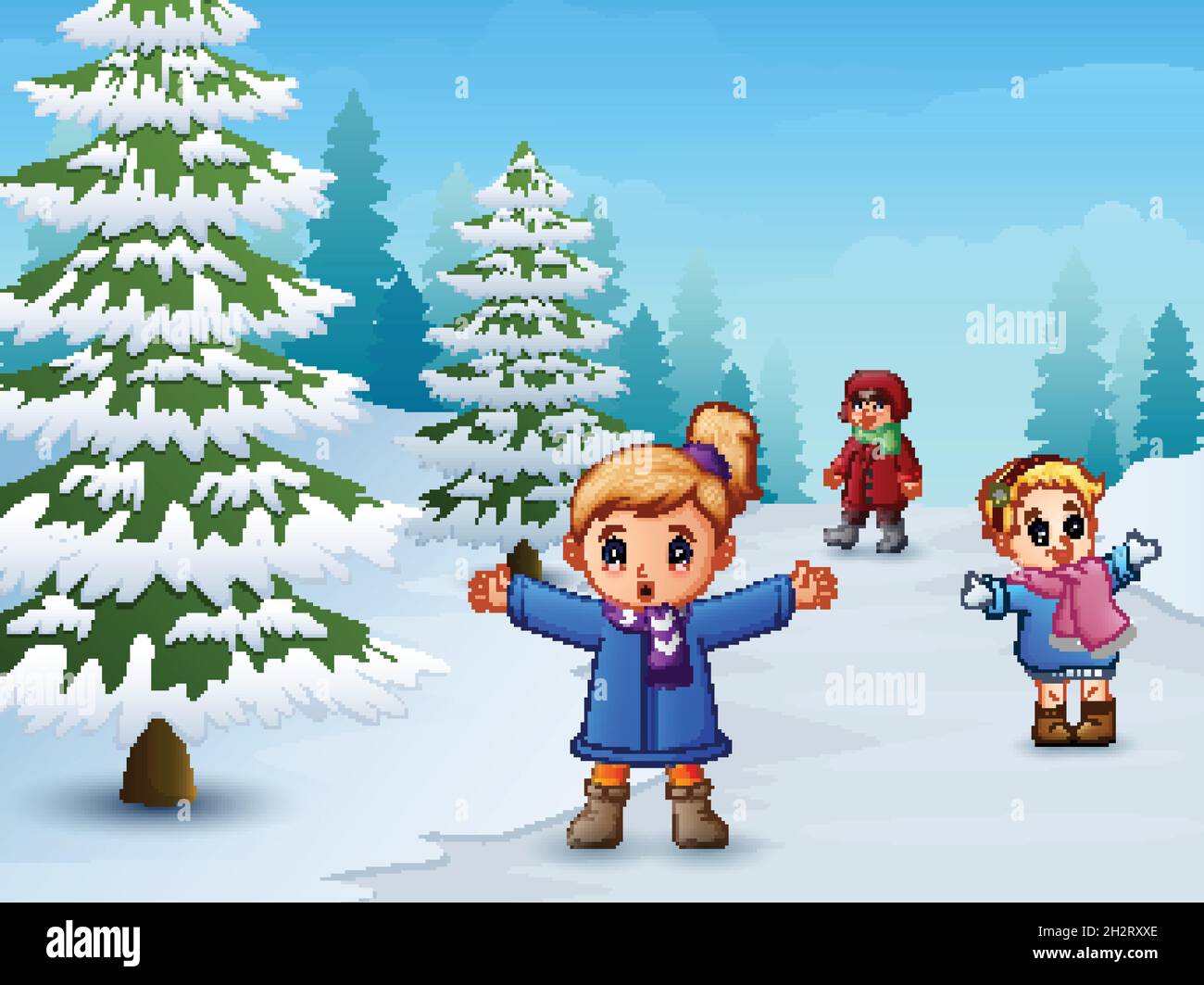 Happy kids playing in winter landscape Stock Vector Image & Art - Alamy