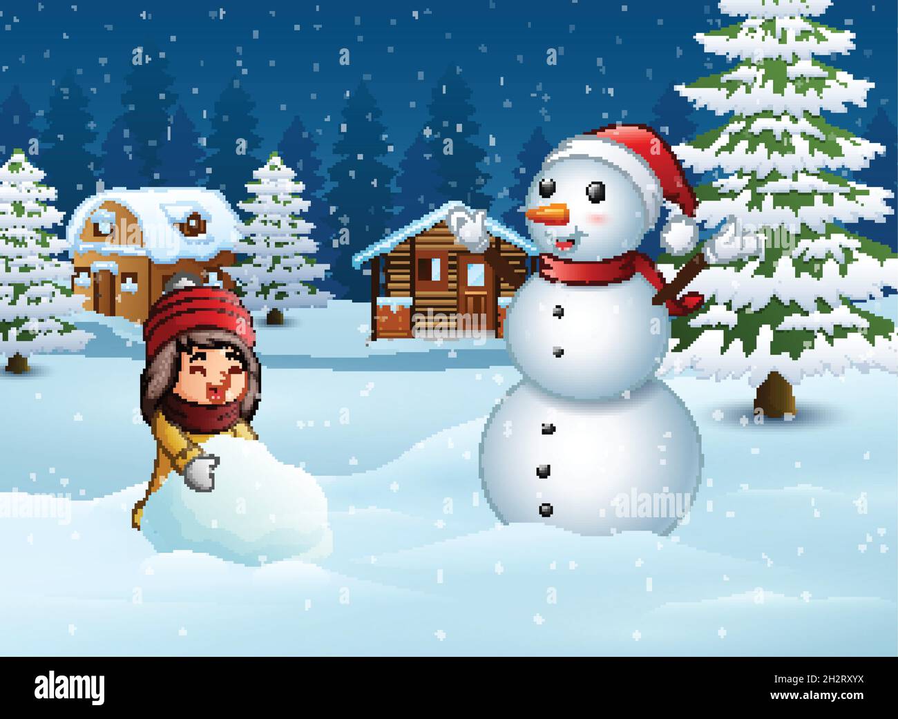 Children making a snowman Stock Vector Images - Alamy