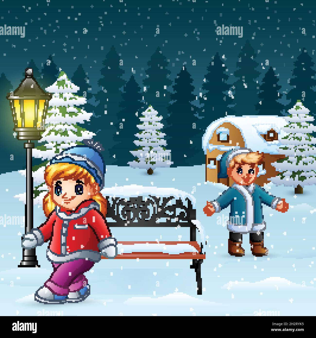 Happy kids play in winter background Stock Vector Image & Art - Alamy