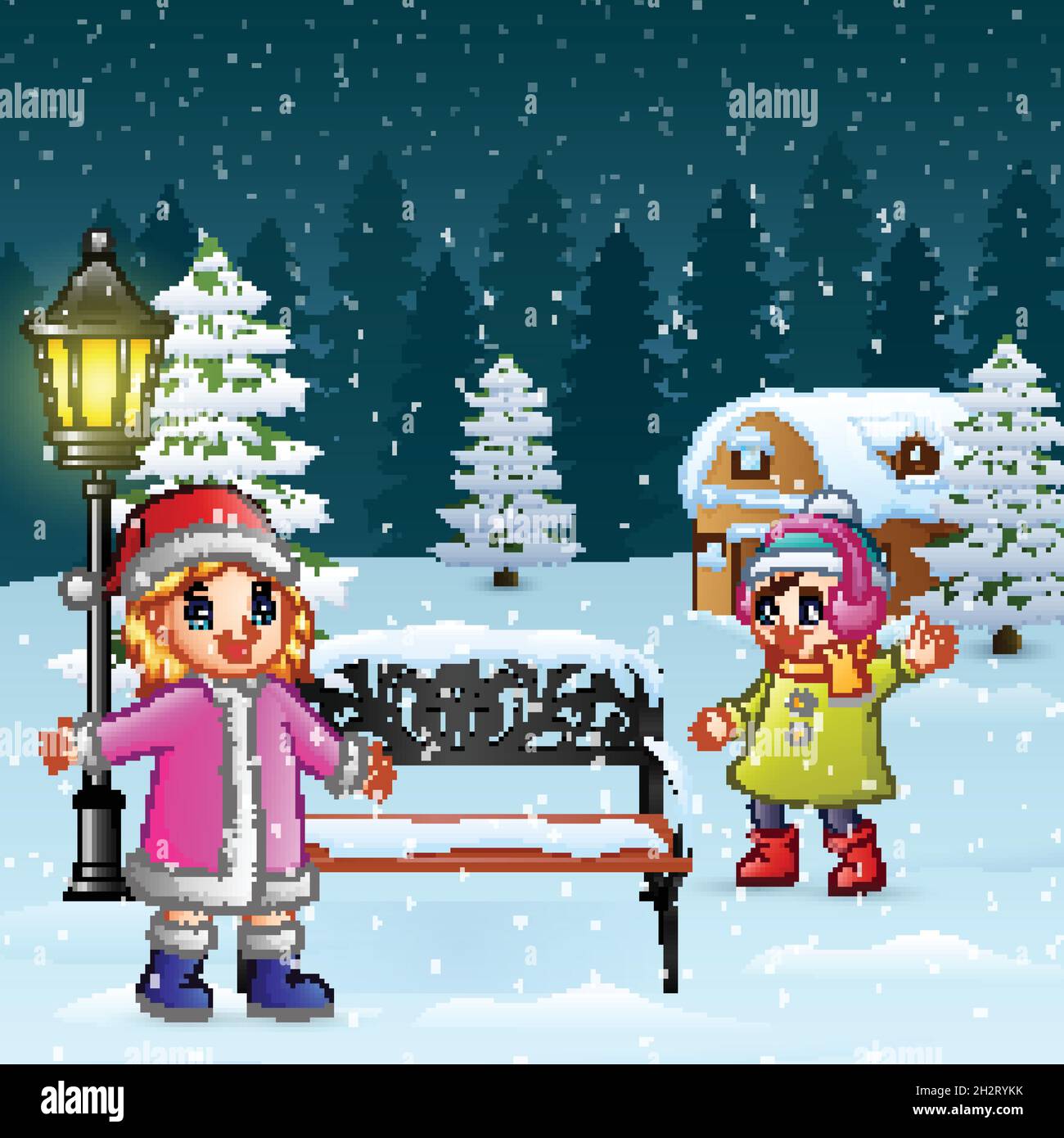 Happy kids play in winter background Stock Vector Image & Art - Alamy