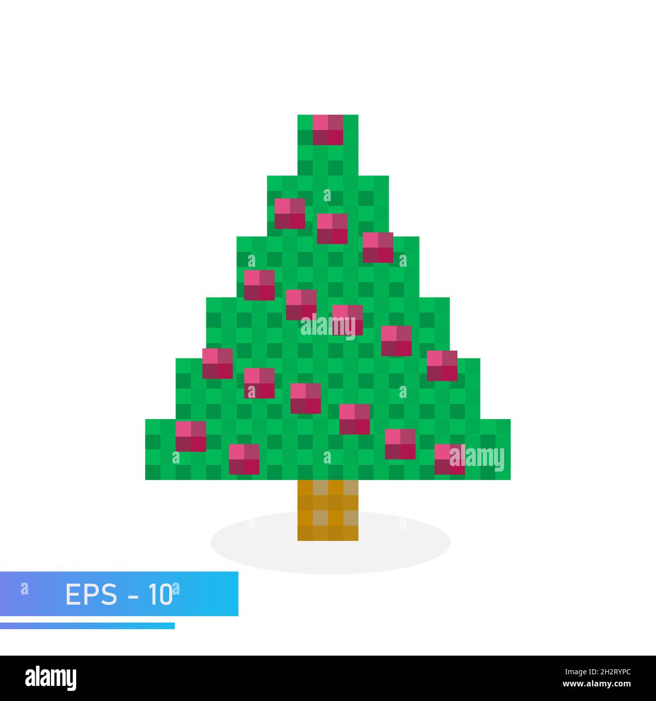 Pixel christmas tree in green color with red toys. Modern illustration ...