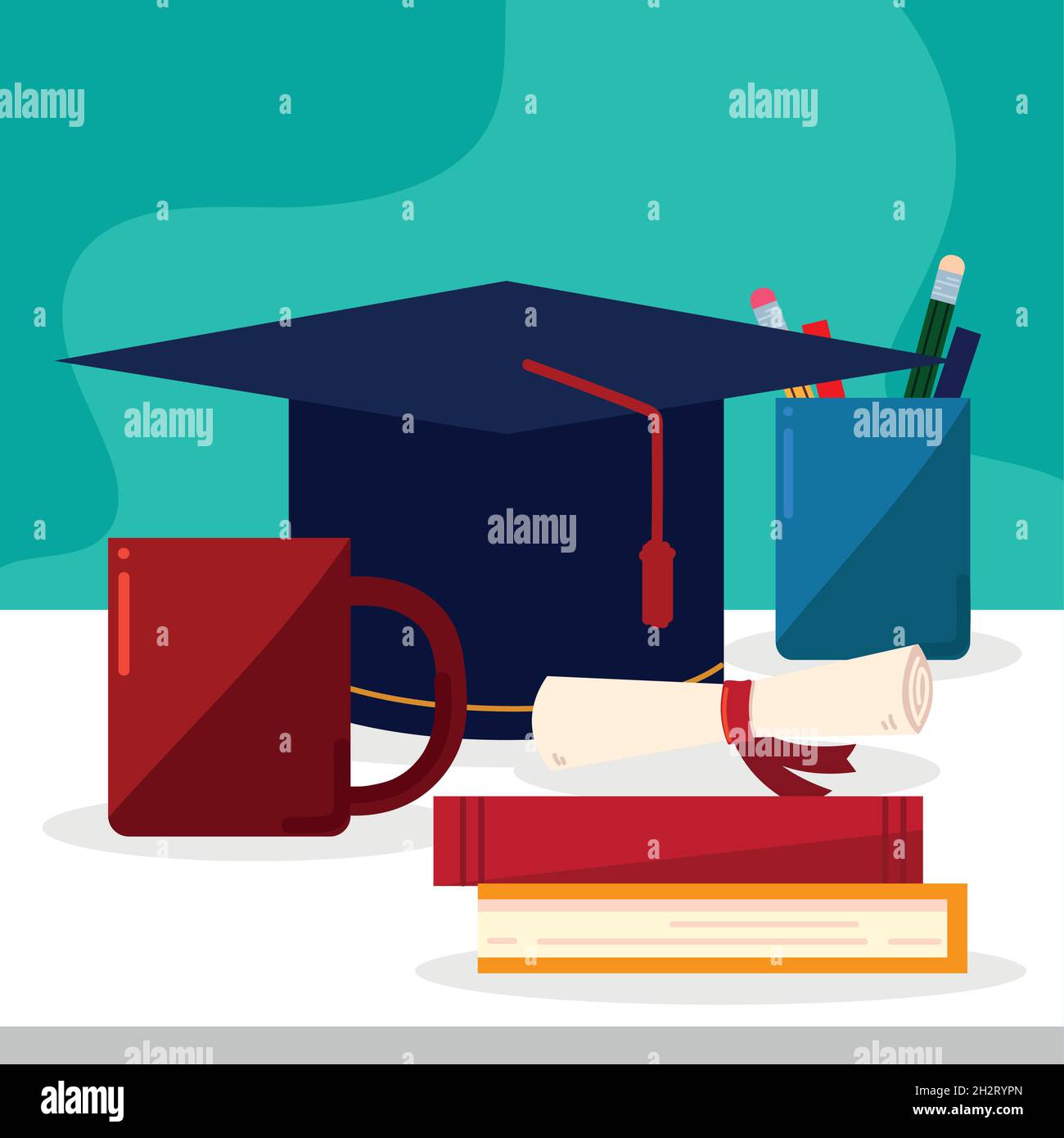 graduation hat and books Stock Vector Image & Art - Alamy