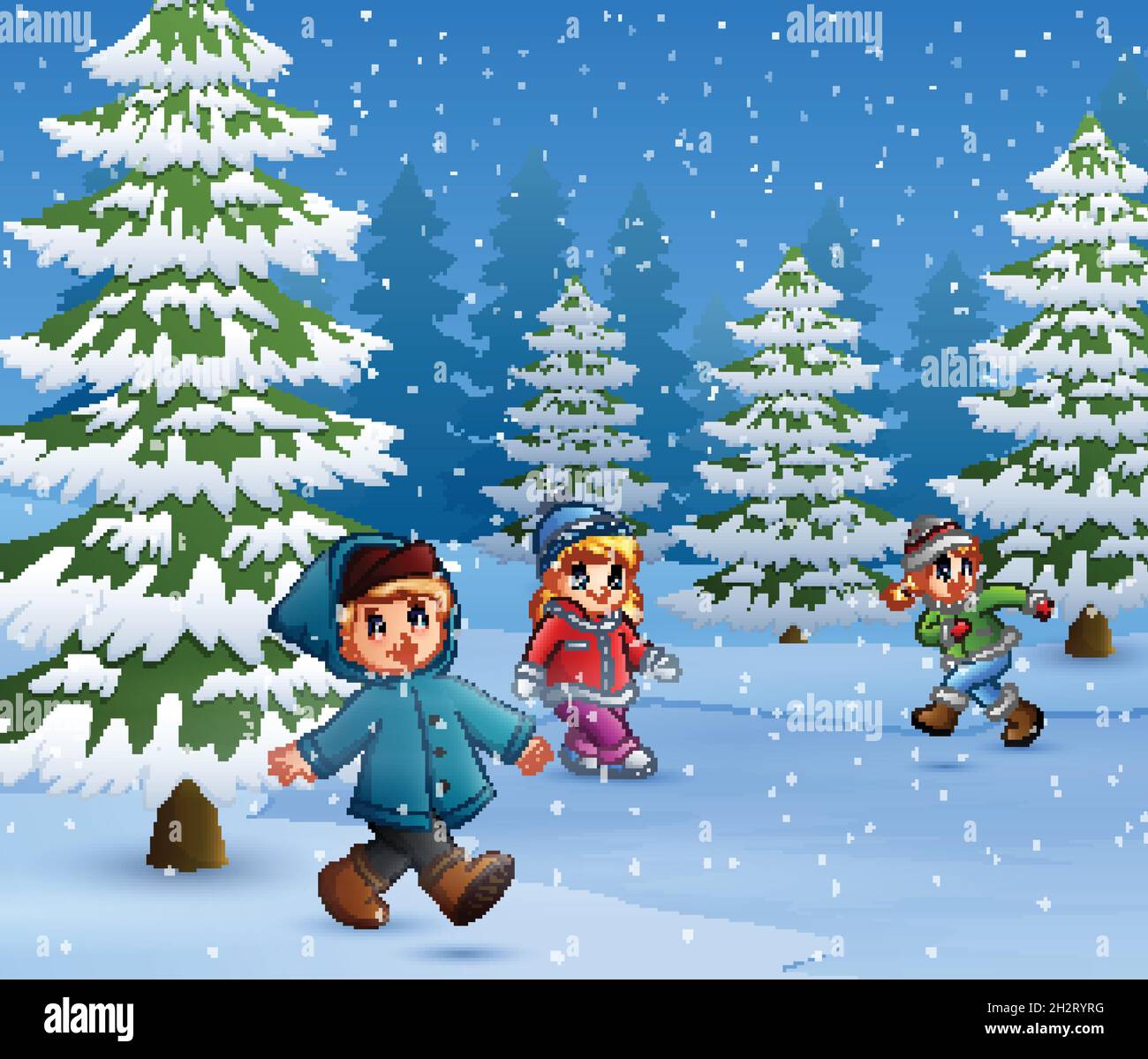 Happy kids to wear winter clothes and play outdoors Stock Vector Image ...