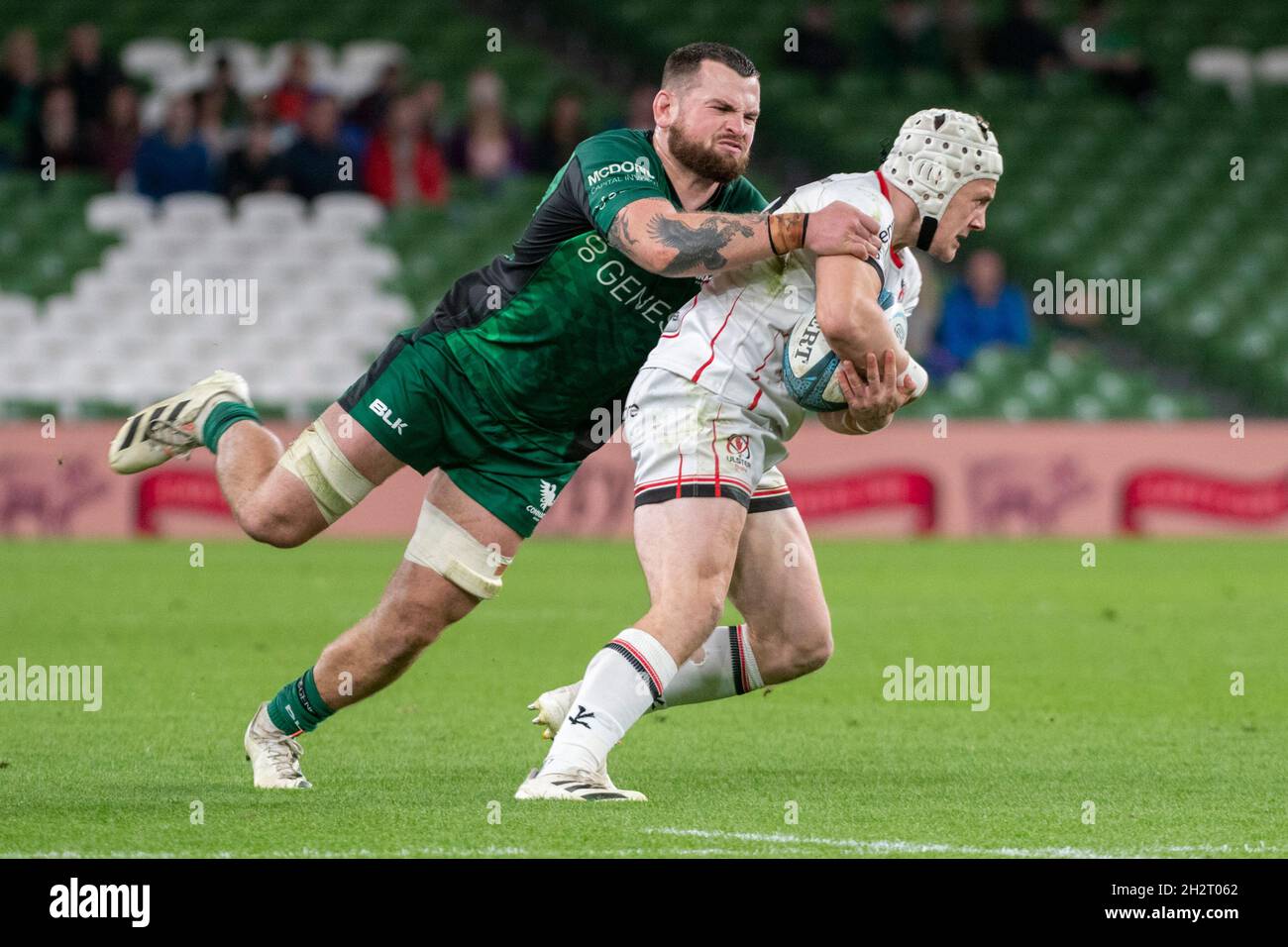 Michael LOWRY of Ulster tackled by Matthew BURKE of Connachtduring the ...