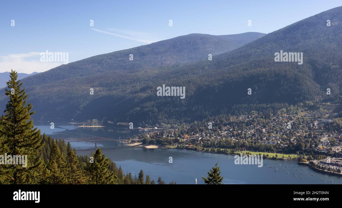 View of a small Town, Nelson. Sunny Morning Stock Photo - Alamy