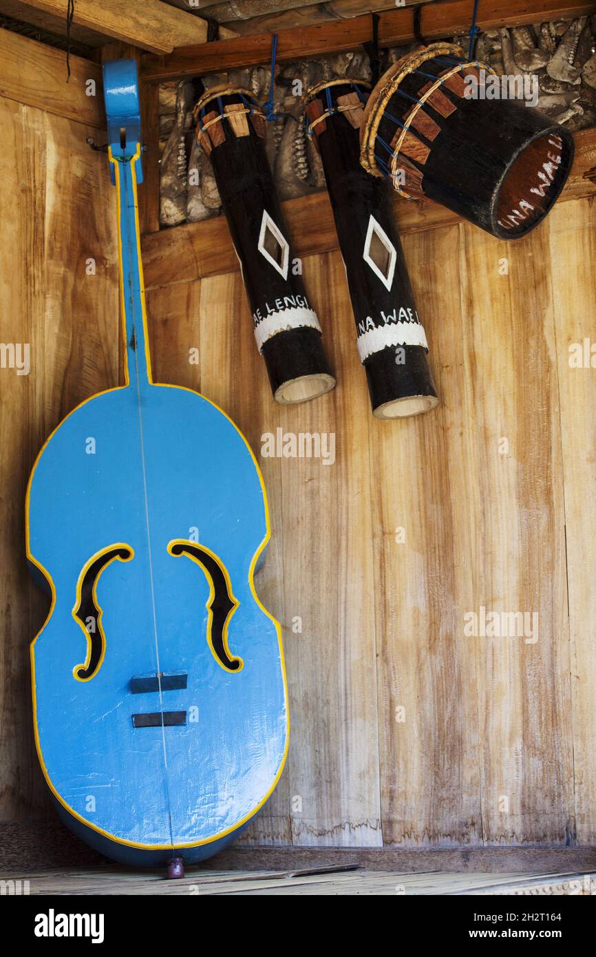 INDONESIA, FLORES ISLAND, VILLAGE OF BENA. MUSICAL INSTRUMENTS Stock ...