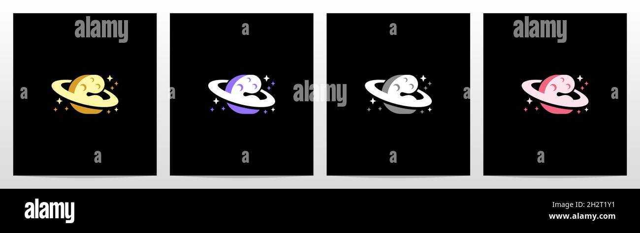 Planet Alphabet With Ring And Stars Letter Logo Design C Stock Vector ...