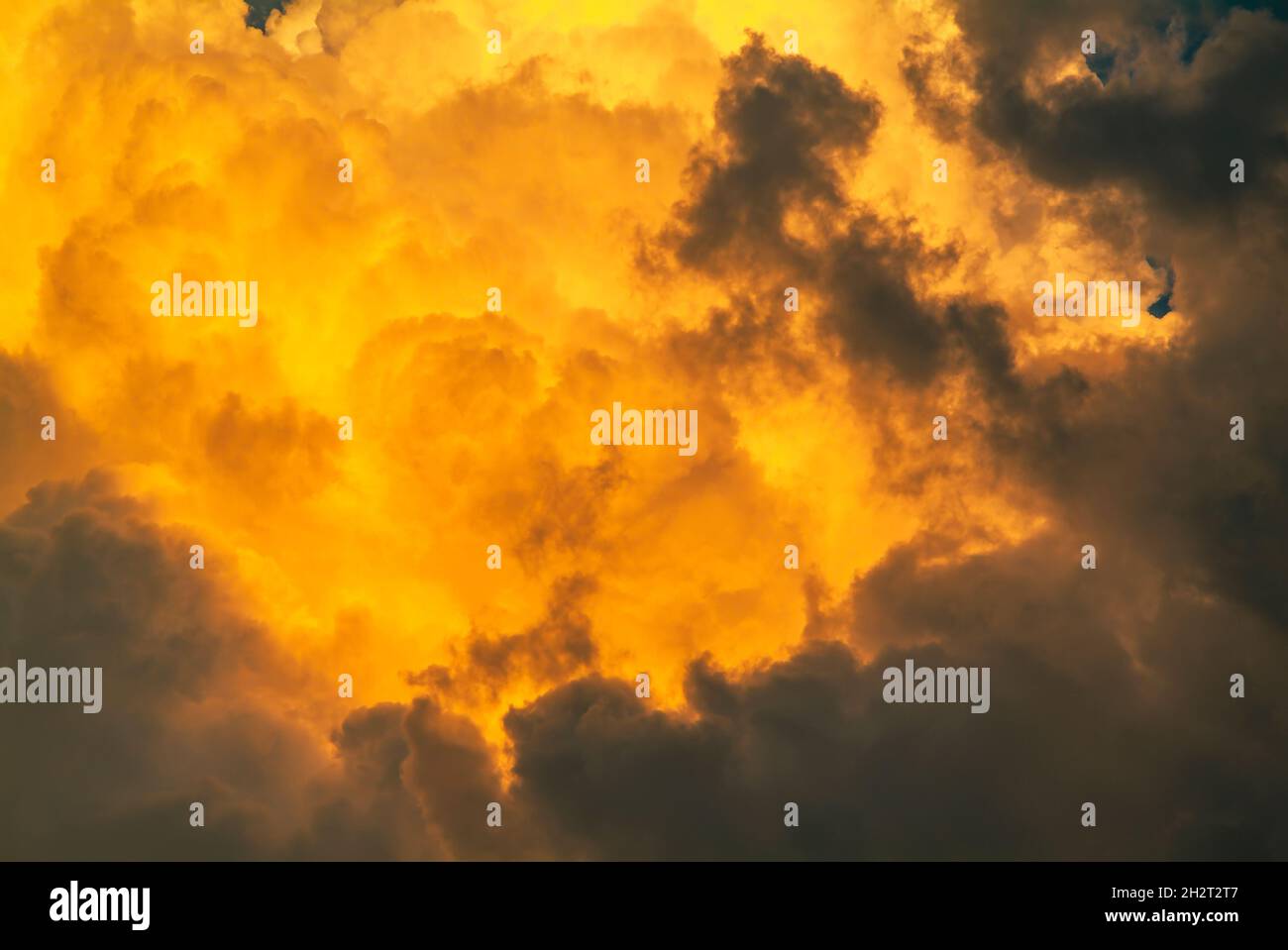 Colorful sunset sky with dramatic orange clouds. Only sky, no land ...