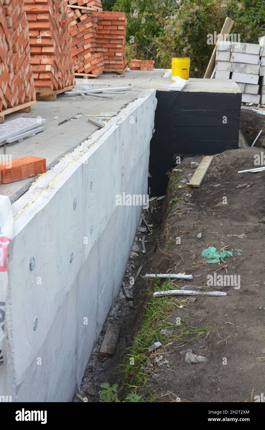 Passive house foundation insulation with polystyrene foam boards for ...