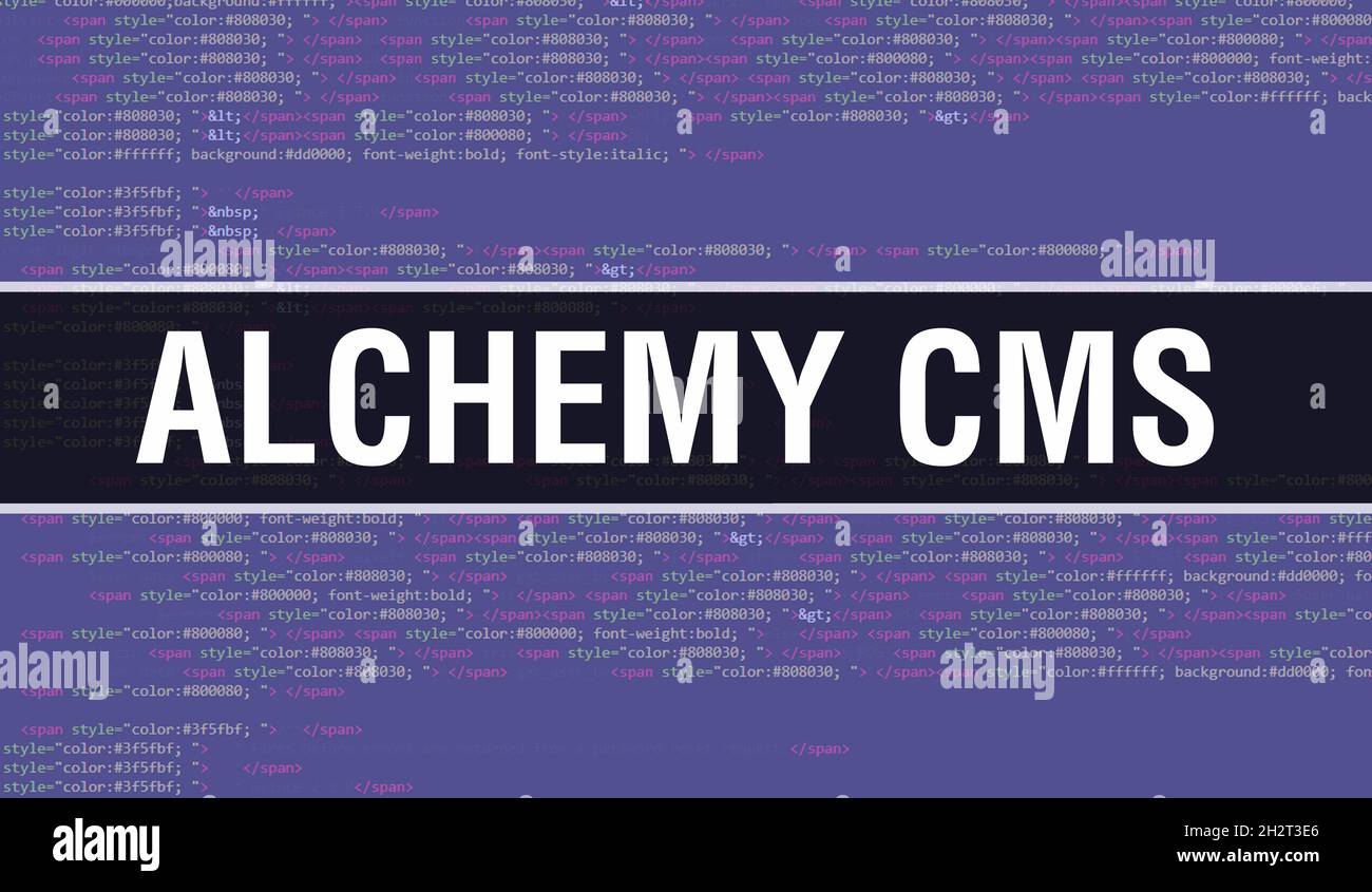 Alchemy CMS with Binary code digital technology background. Abstract ...