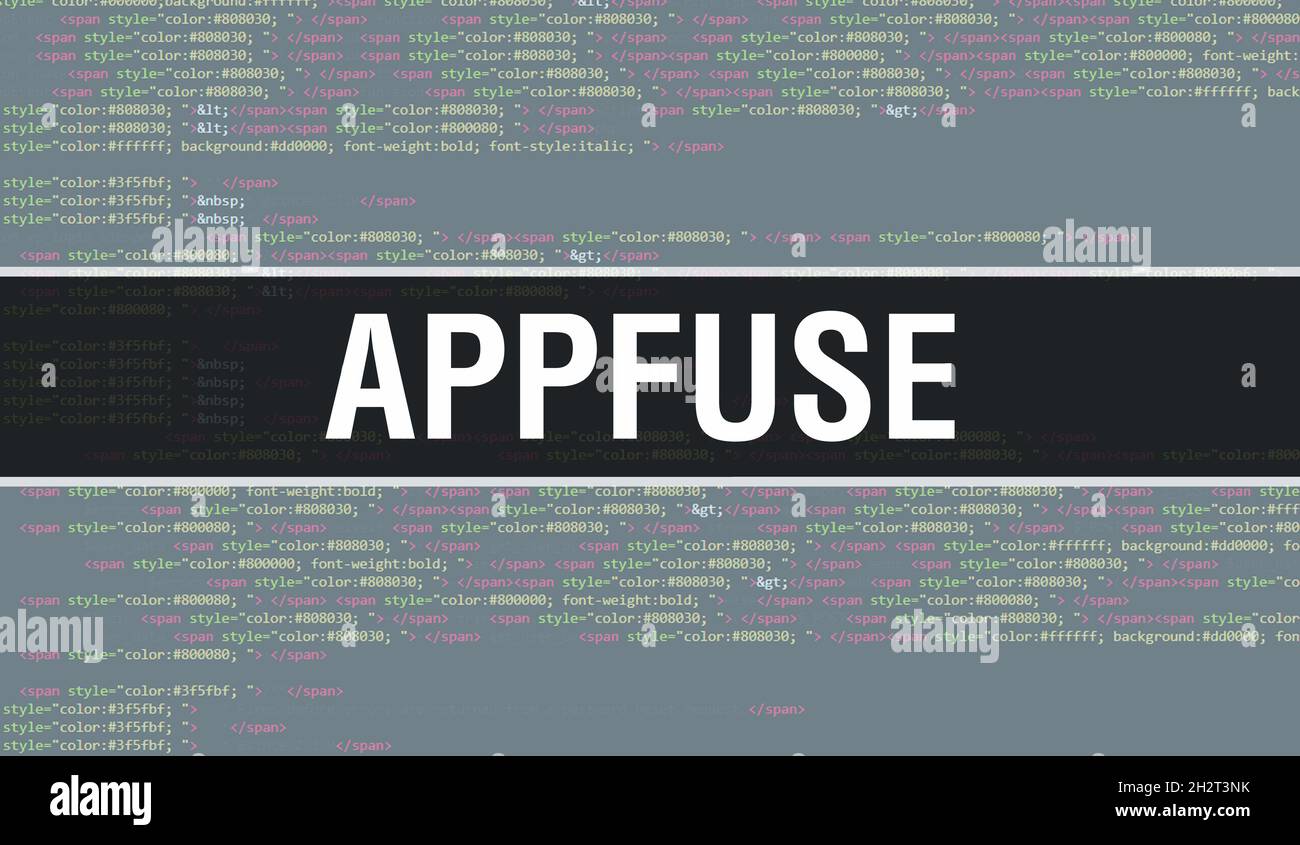 AppFuse concept with Random Parts of Program Code.AppFuse text written on Programming code ...