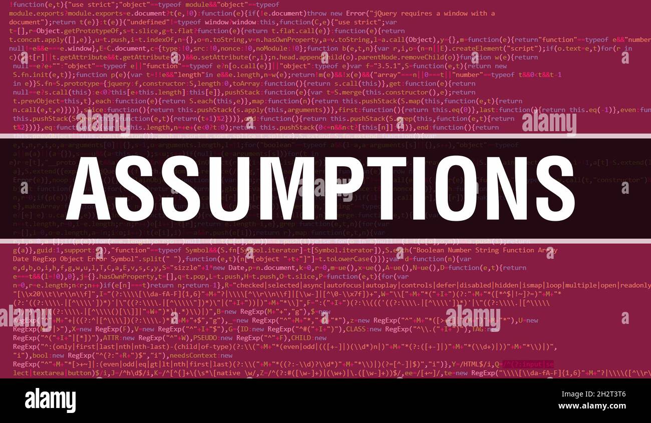 Assumptions text written on Programming code abstract technology ...