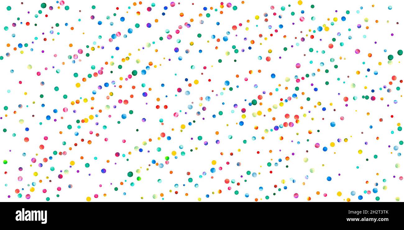 Watercolor confetti on white background. Alive rainbow colored dots ...