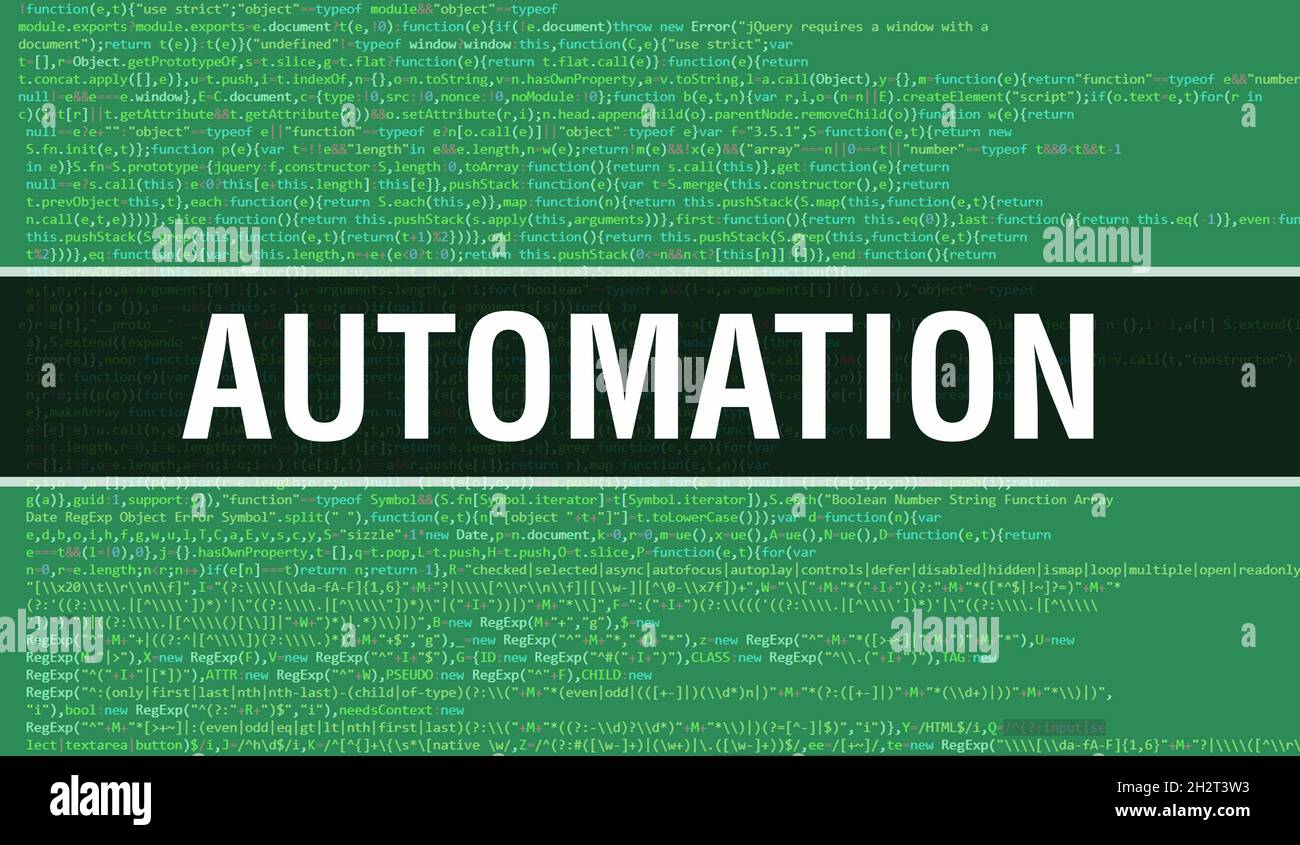 Automation text written on Programming code abstract technology ...