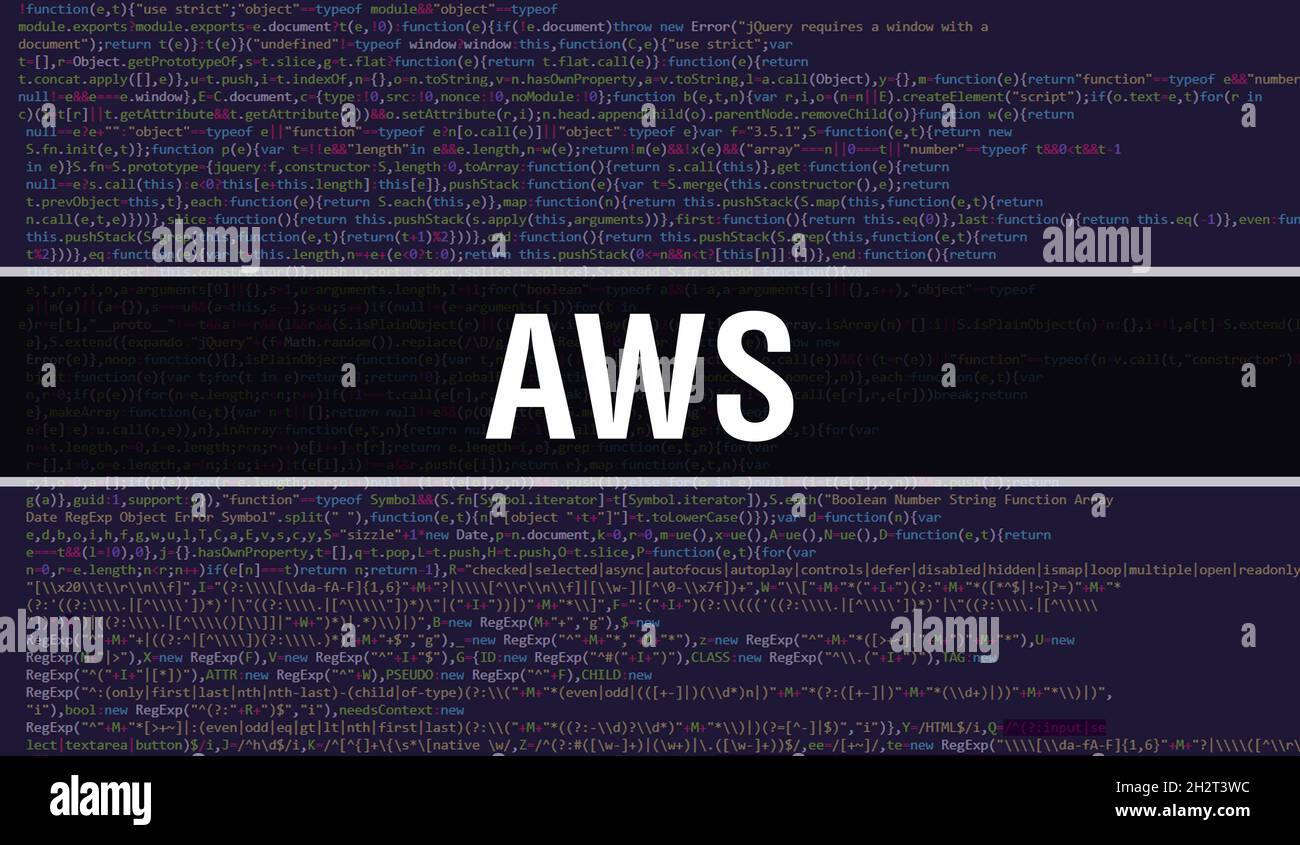 AWS text written on Programming code abstract technology background of ...
