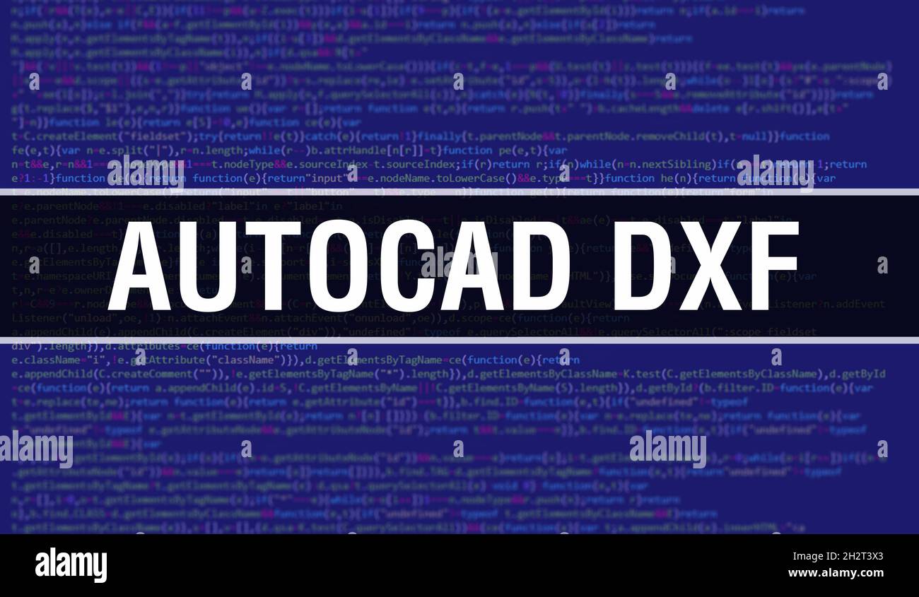 AutoCAD DXF with Digital java code text. AutoCAD DXF and Computer software coding vector concept ...