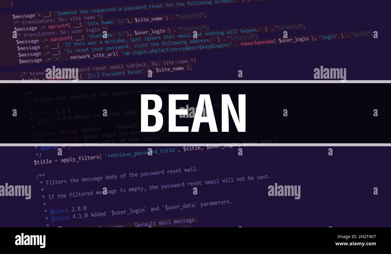 Bean concept illustration using code for developing programs and app. Bean website code with ...