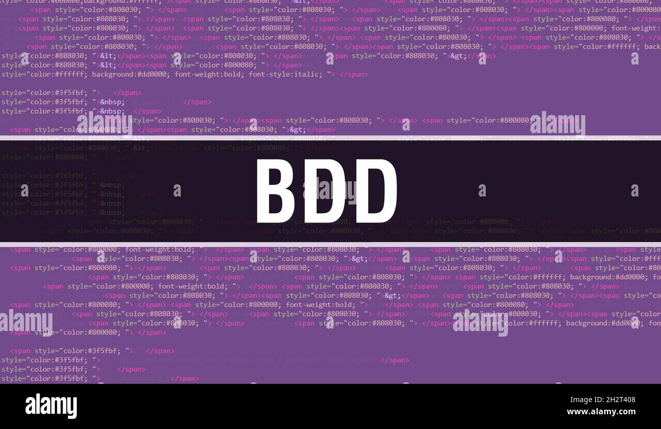 BDD concept with Random Parts of Program Code.BDD text written on ...