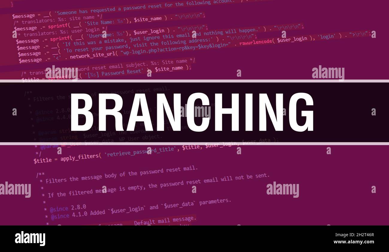 Branching concept illustration using code for developing programs and ...