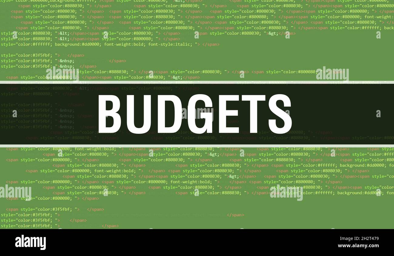 Budgets concept with Random Parts of Program Code.Budgets text written ...