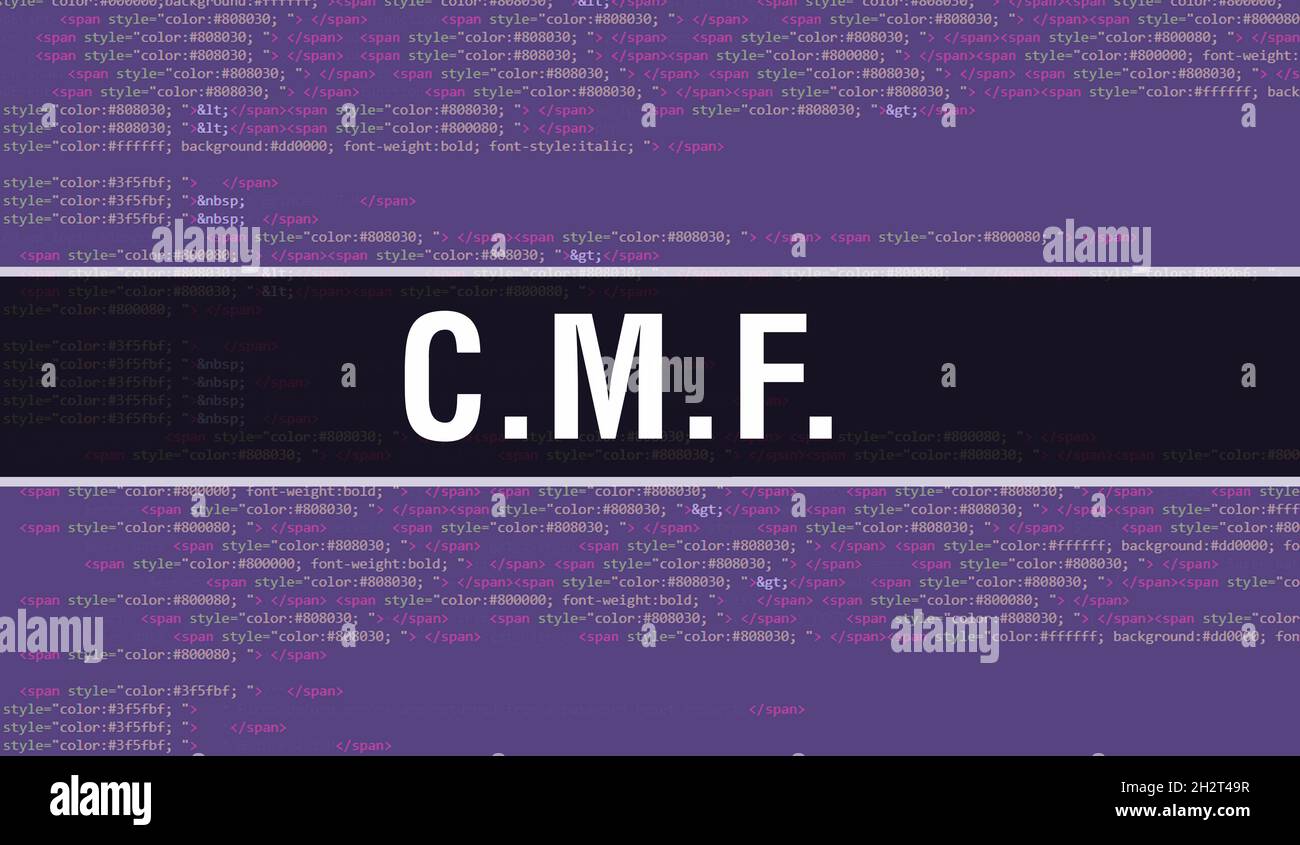 C.M.F. concept with Random Parts of Program Code.C.M.F. text written on ...