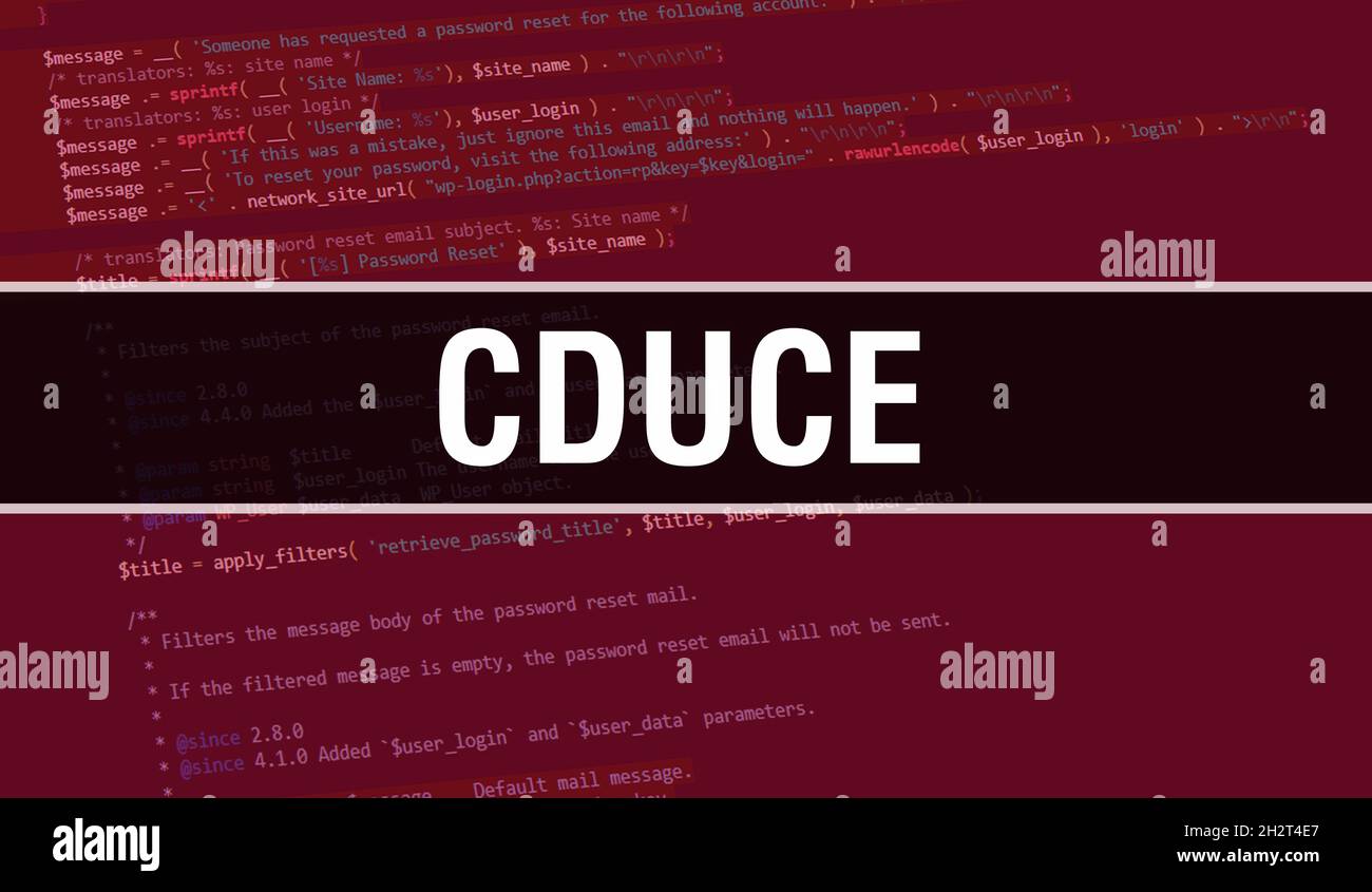 CDuce concept with Random Parts of Program Code.CDuce text written on Programming code abstract ...