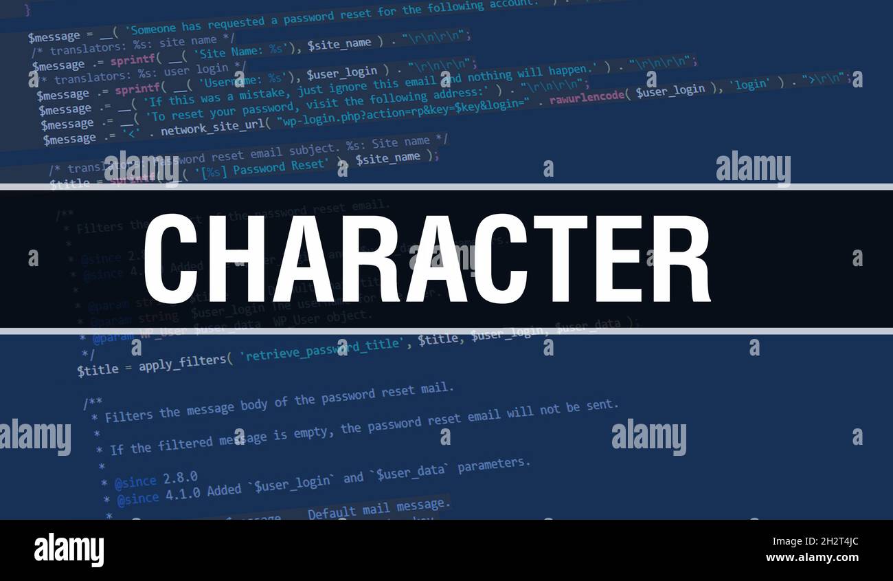 Character Concept With Random Parts Of Program Codecharacter Text Written On Programming Code