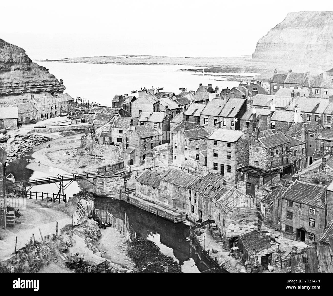 Panorama of Staithes, Yorkshire, Victorian period Stock Photo - Alamy
