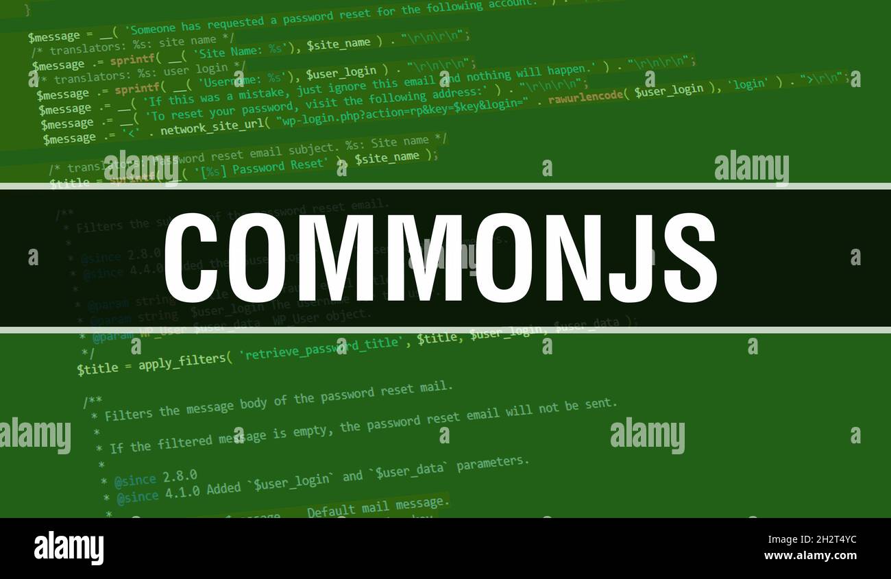 CommonJS concept with Random Parts of Program Code.CommonJS text ...