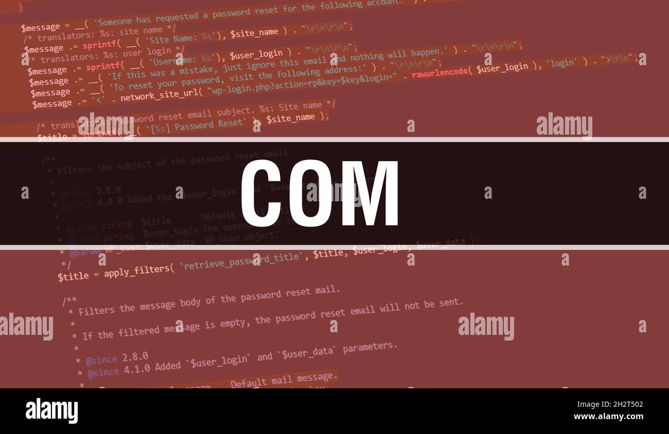 com concept with Random Parts of Program Code.com text written on ...