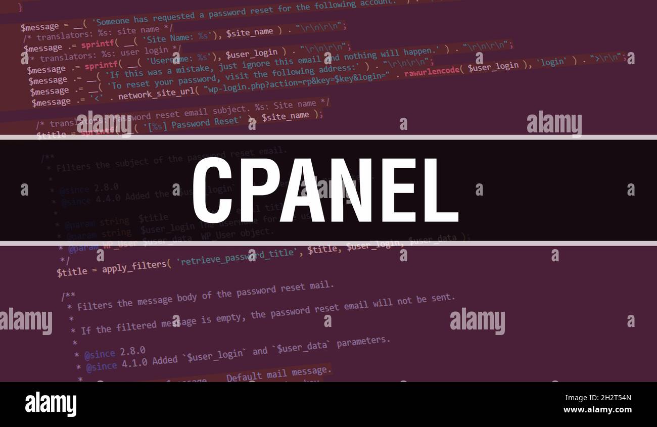cPanel concept with Random Parts of Program Code.cPanel text written on ...
