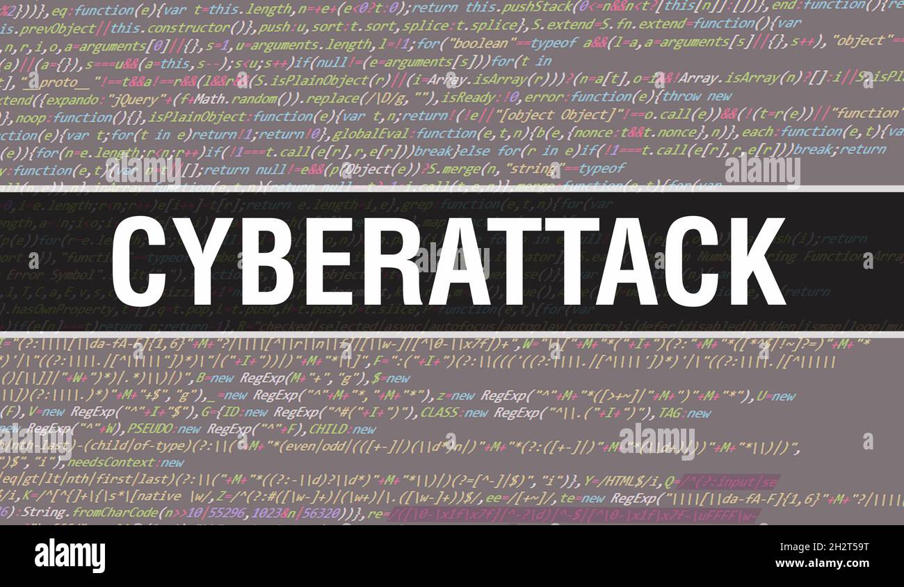 Cyberattack text written on Programming code abstract technology ...