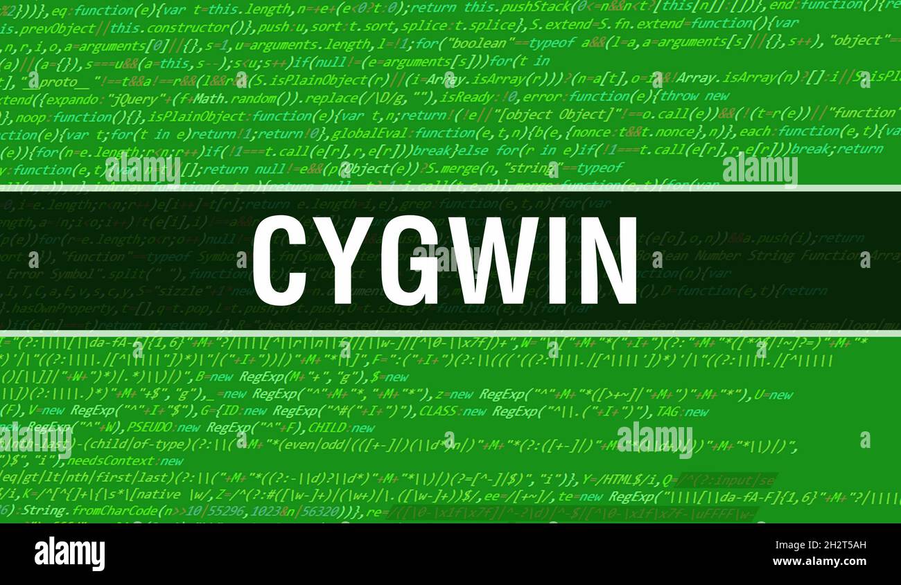 Cygwin text written on Programming code abstract technology background ...