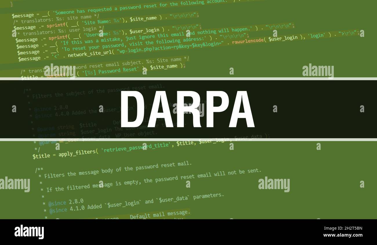 DARPA concept with Random Parts of Program Code.DARPA text written on ...