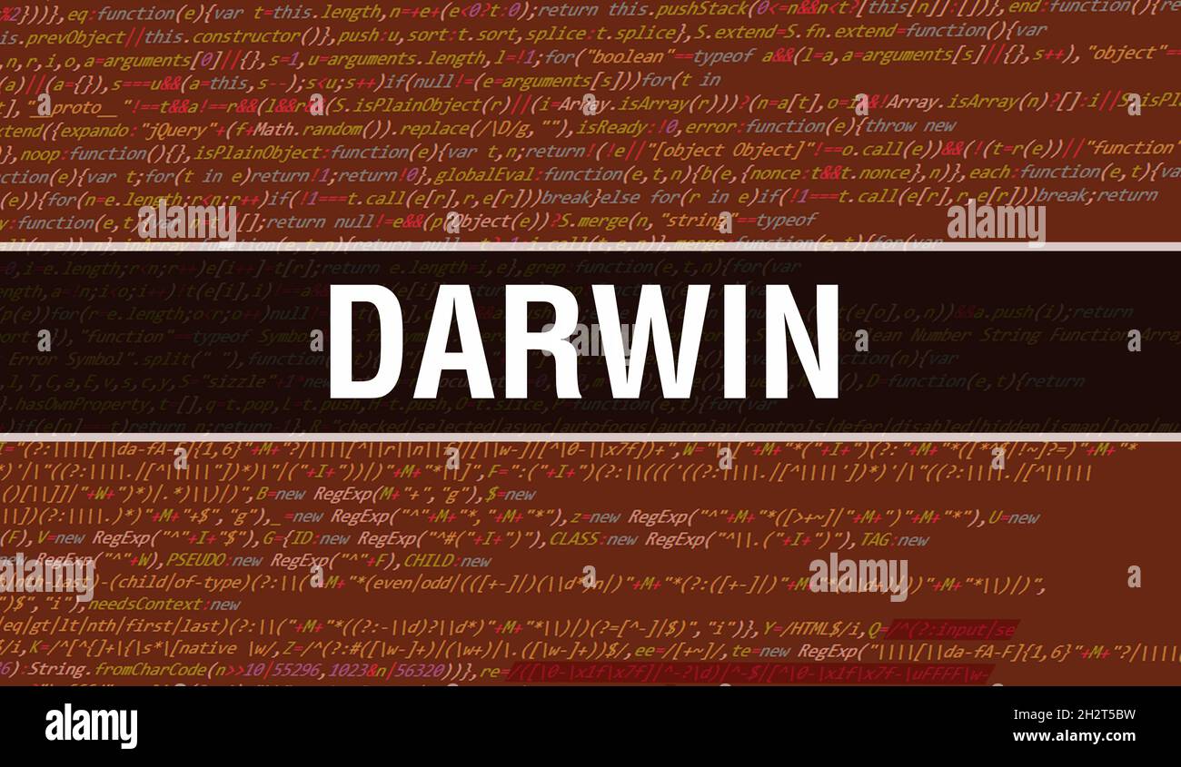 Darwin text written on Programming code abstract technology background ...
