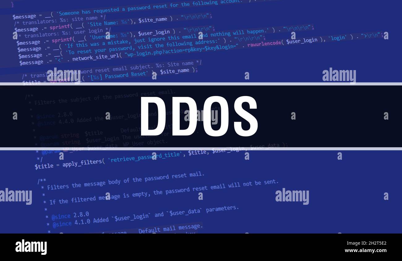 ddos concept with Random Parts of Program Code.ddos text written on ...