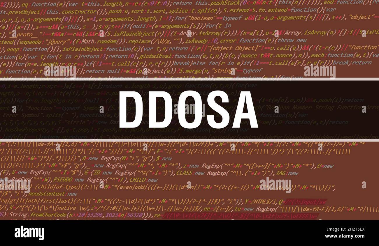 ddosa text written on Programming code abstract technology background ...