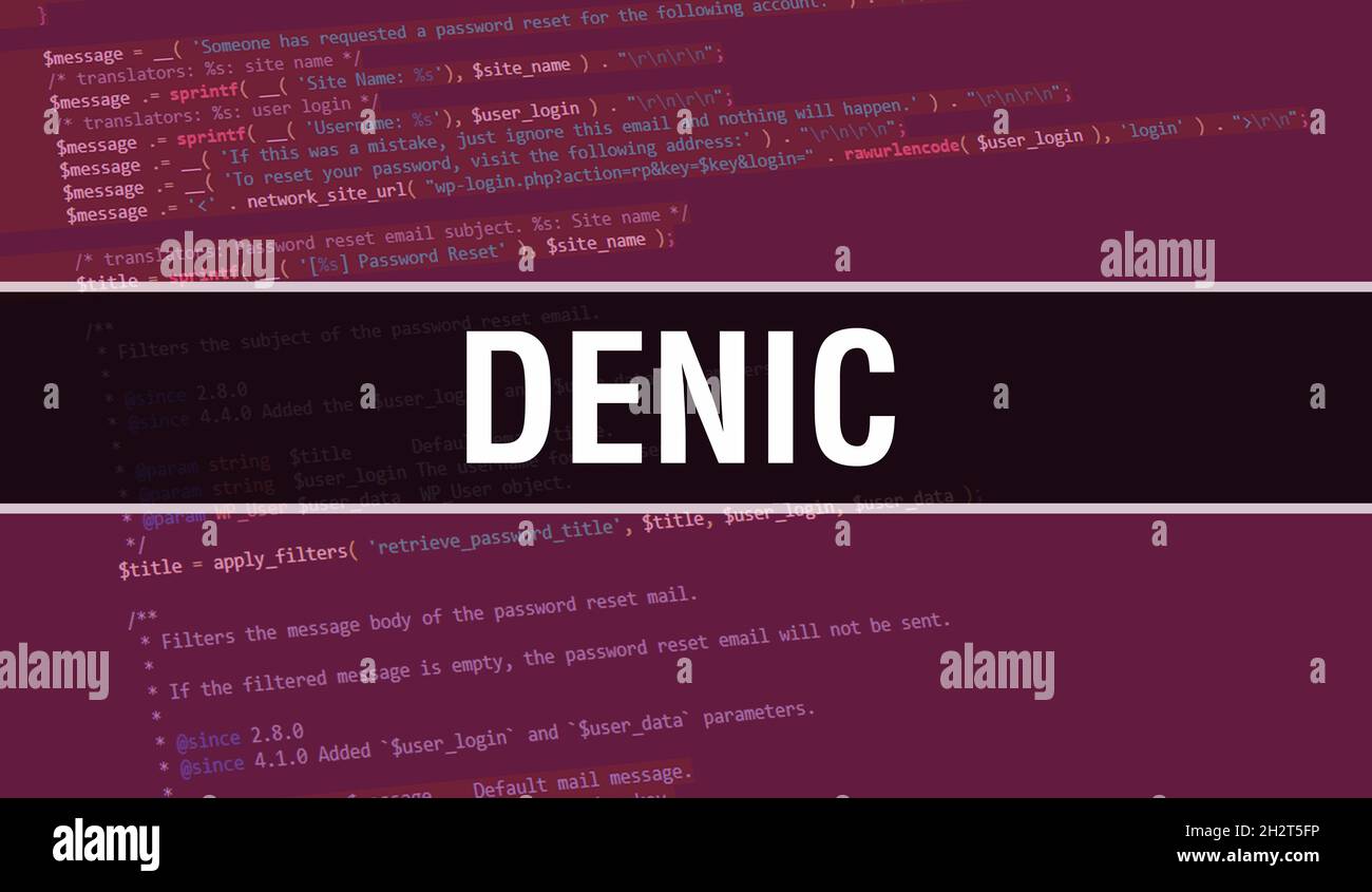 DENIC concept with Random Parts of Program Code.DENIC text written on ...